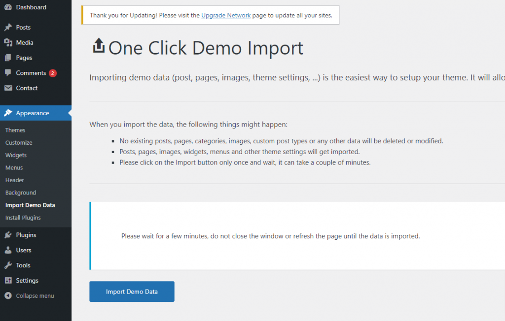 Import Demo Data Creativ Themes